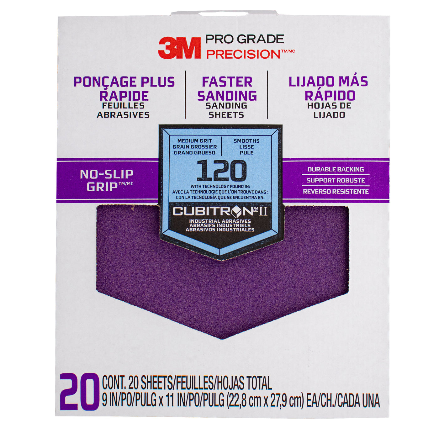 3M 26120CP-P-G 9" x 11" 120 Grit Pro Grade No Slip Grip Sandpaper 20Pk ...