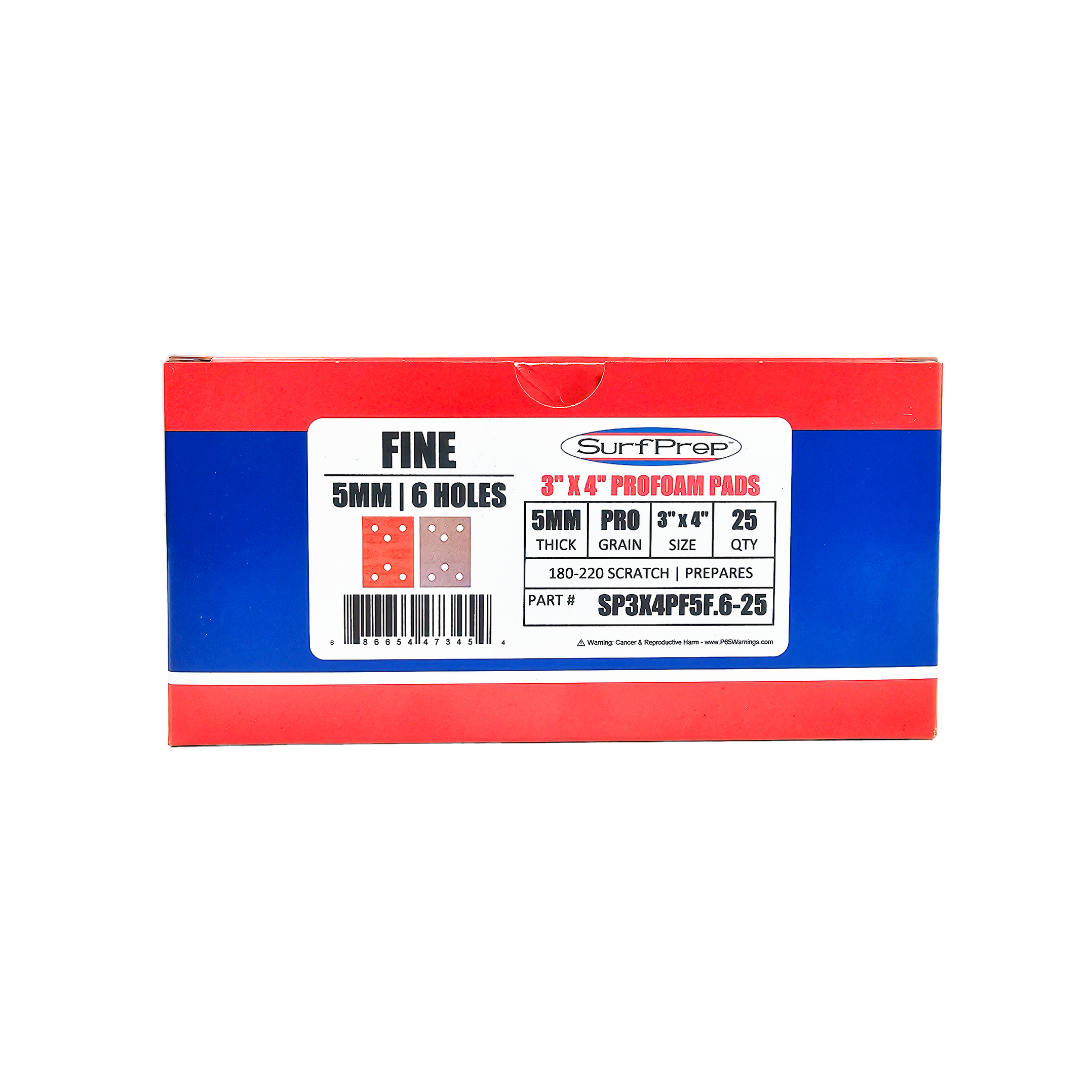 SurfPrep 3″ X 4″ PROFoam 6 holes Pads 5MM (Premium PRO GRAIN) 25 pack ...