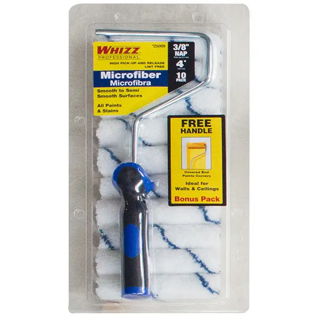 Whizz 25009 4" Xtrasorb Microfiber 3/8" Nap Mini Roller (10 Pack w/ Fr ...