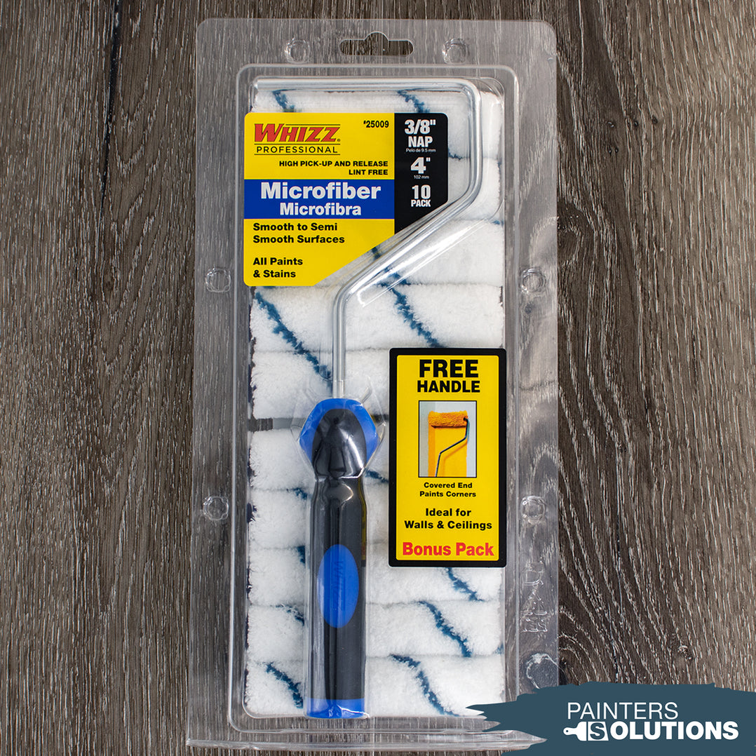 Whizz 25009 4" Xtrasorb Microfiber 3/8" Nap Mini Roller (10 Pack w/ Fr ...